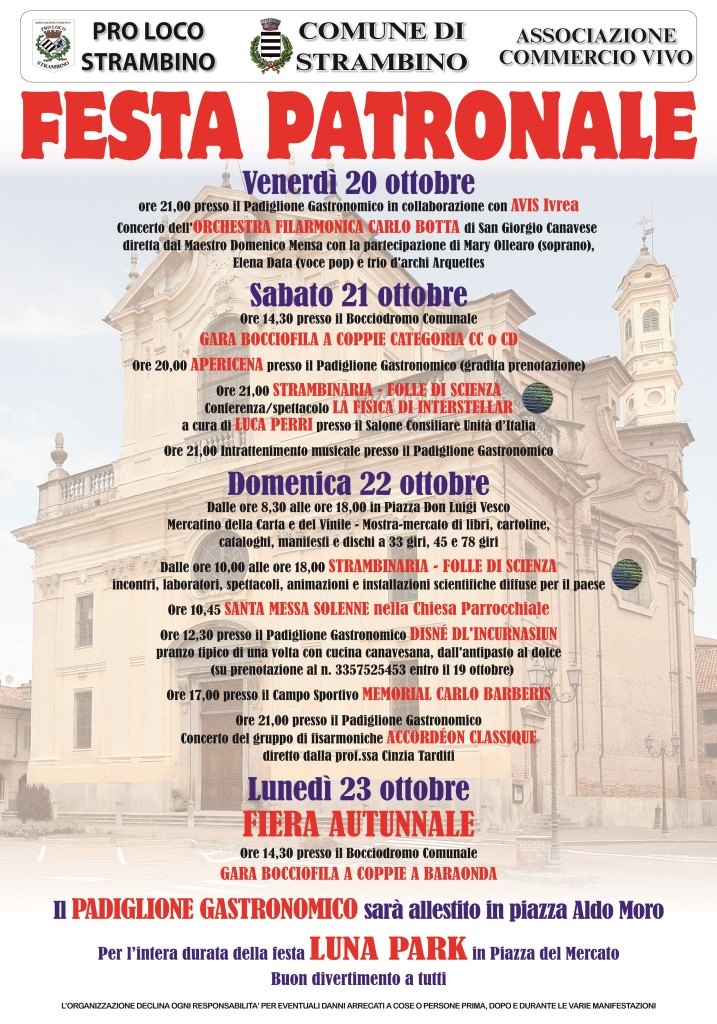 FESTA PATRONALE E FIERA D'AUTUNNO DI STRAMBINO - Anfiteatro Morenico Ivrea FESTA PATRONALE E FIERA D'AUTUNNO DI STRAMBINO - Anfiteatro Morenico Ivrea